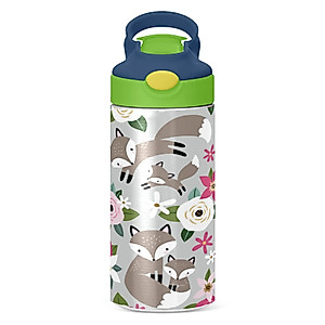 Cute Hand Drawn Fox Family Kids Water Bottle, BPA-Free Vacuum Insulated Stainless Steel Water Bottle with Straw Lid Double Walled Leakproof Flask for Girls Boys Toddlers, 12Oz