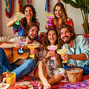 TURNMEON 30 Pack Plastic Margarita Glasses 12 oz Disposable Neon Cocktail Cups for Hawaiian Luau Party Decorations Mexican Fiesta Party Supplies Fun Taco Party Mexican Theme Party Supplies