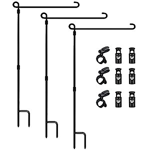 Garden Flag Stand 3 Pack,Yard Flag Holder,Premium Garden Flag Holder,12x18 Small Banner Garden Sign Stakes Holders,Small Yard Falgs Stands Pole,Metal Flagpole With Tiger Clip And Spring Stoppers