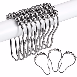 Shower Curtain Hooks, OEH Stainless Steel Shower Curtain Rings, Roller Gliding Shower Hooks for Shower Curtain, Rustproof Shower Rings for Curtain, Shower Curtain, Shower Rod, Set of 12, Chrome