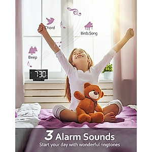 GOLOZA Digital Alarm Clock for Bedroom, Digital Clock with Modern Curved Design, Conspicuous White LED Numbers, 5 Levels Brightness+Off, 2 Volume, 3 Alarm Tones, Snooze,Power-Off Memory,12/24H