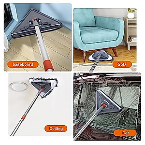 80 Inches Wall Mop with Long Handle Ceuku Wall Cleaner Mop with Extension Pole 39" to 80" Wall Duster With 3 Replacement Pad and 2 Tile Tub Brush, Wall Cleaner Mop for Cleaning Ceiling Window Tile Tub