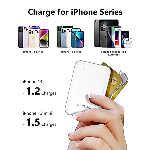 REDISONA Small Portable Charger 4500mAh Power Bank with Built-in Cable, Mini External Battery Pack Compatible with iPhone 14/14 Pro/14 Plus/14 Pro Max/13/12/11/X/8/7/6 Airpods, White