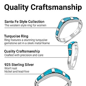 Shop LC Santa Fe Style Turquoise Ring for Women 925 Sterling Silver Band Boho Western Jewelry Gifts for Women Promise Rings Size 8 Birthday Gifts