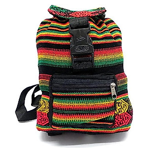 Mia Jewel Shop Mini Rasta Peruvian Tribal Print Striped Pattern Lightweight Drawstring Backpack Daypack - Handmade Bags Boho Accessories