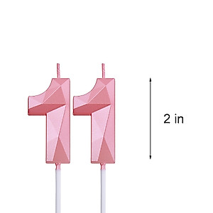 2 inch Pink 11 Birthday Candles, 3D Diamond Number 11 Cake Topper for Boys Girls Birthday Party Decorations Theme Party