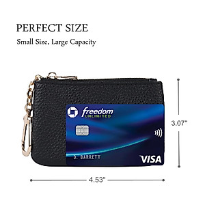 LARENNT Full Grain Leather Coin Purse with Key Chain - Small Change Purse Keychain Card Holder Keychain Pouch Small Keychain Wallet for Women and Men (Black)