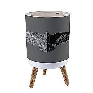 Small Trash Can with Lid Raven in Flight on Grey Low Triangular and Wireframe EPS 8 Isolated 7 Liter Round Garbage Can Elasticity Press Cover Lid Wastebasket for Kitchen Bathroom Office 1.8 Gallon