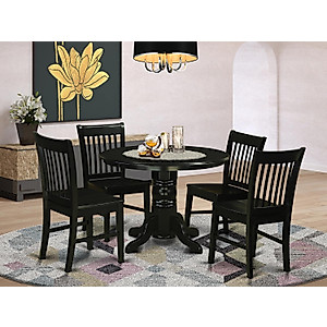 East West Furniture SHNO5-BLK-W 5 Piece Dining Set Includes a Round Dining Room Table with Pedestal and 4 Wood Seat Chairs, 42x42 Inch, Black