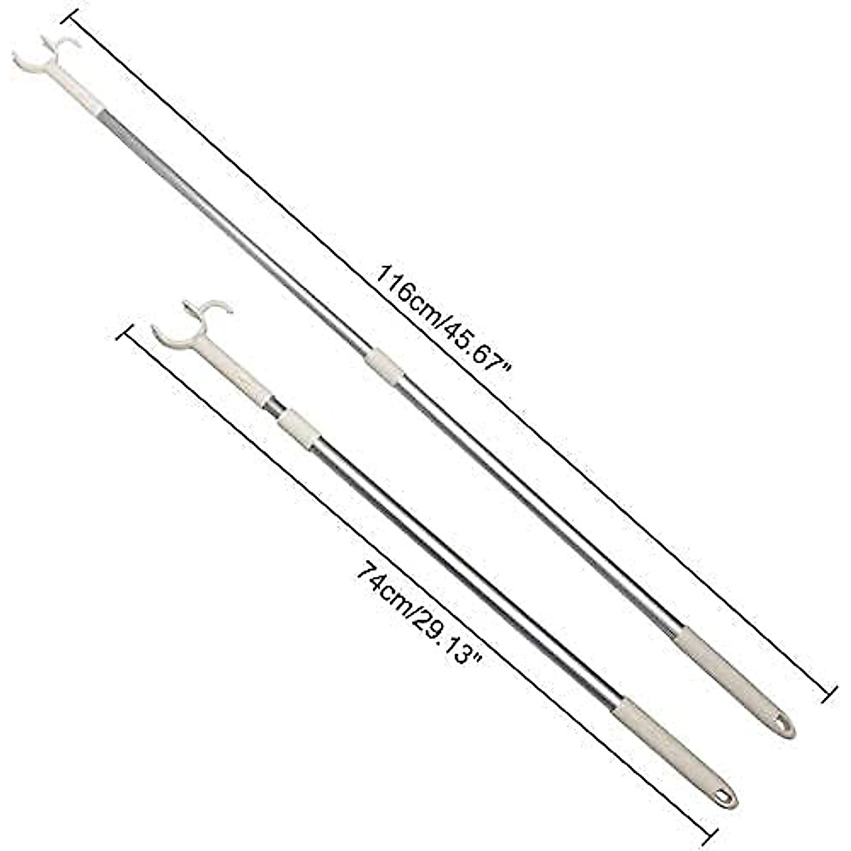 45" Long Reach Pole Retractable Closet Pole with Utility Hooks Garment Pole Hook for Outdoor Clothesline,Closet,Christmas Decor