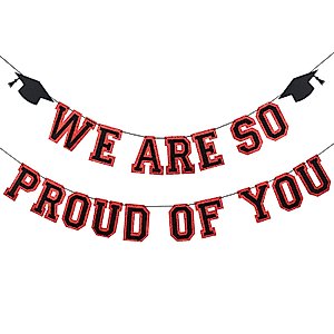 We are So Proud of You Banner Red and Black Glitter Proud of You Banner, Red Black Congratulations Banner 2024 Graduation Banner,Red and Black College Graduation Party Decorations 2024