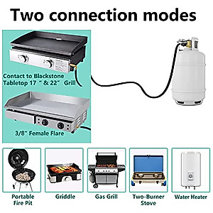 KTUOPEE 6 Feet Low Pressure Propane Adapter Hose with Regulator for Blackstone 17" and 22" Tabletop Flat Top Griddle, QCC1 Universal Grill Regulator Replacement Parts with Solid Brass Elbow Adaptor