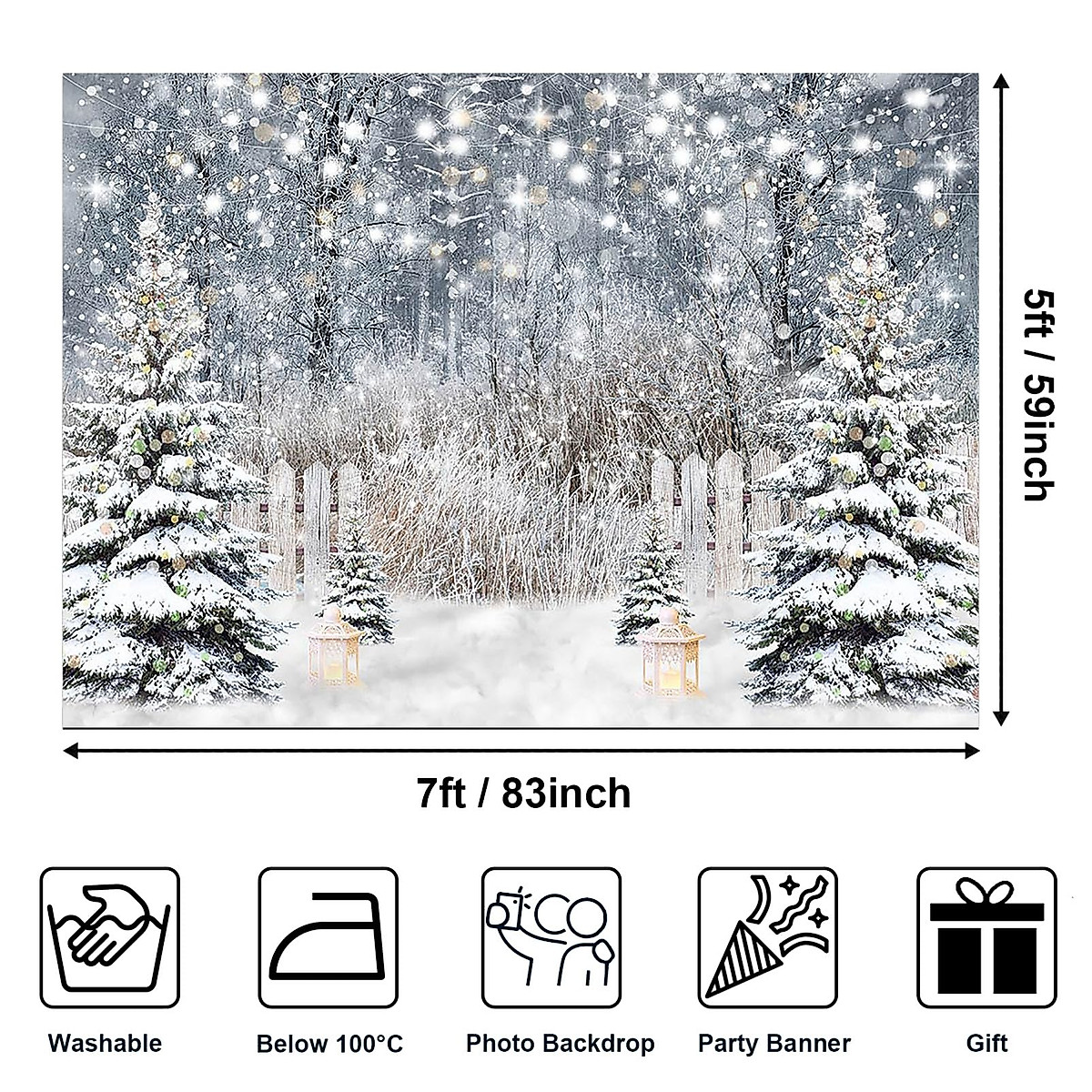 Avezano Winter Photography Backdrop Glitter Snowy Forest Pine Tree Background Snow Christmas Xmas Holiday Party Decor Banner Portrait Studio Booth Photobooth Props (7x5)