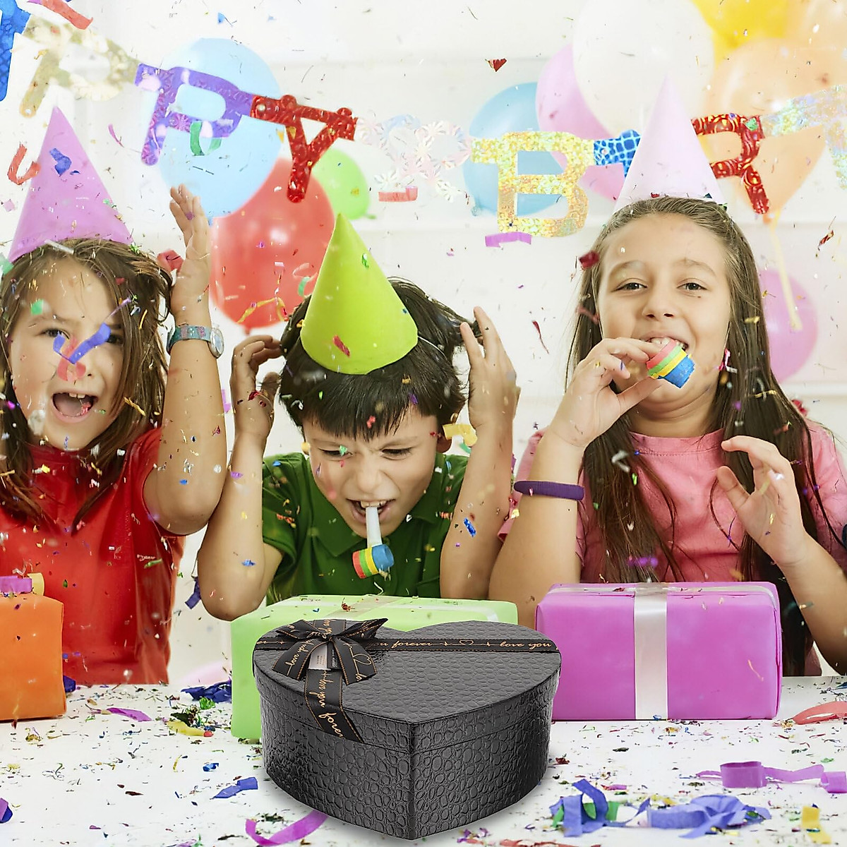 SHINEOFI Heart Shape Boxes: Decorative Nesting Box, Valentines Day Cardboard Box, Present Boxes, Empty Florist Packing Box for Wedding Proposal Black