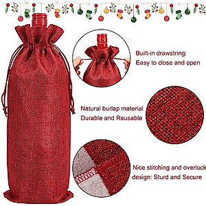 Shintop 10pcs Jute Wine Bags, 13.4 x 5.9 inches Hessian Wine Bottle Gift Bags with Drawstring for Wedding Christmas Wine Tasting Party Favors(Red)