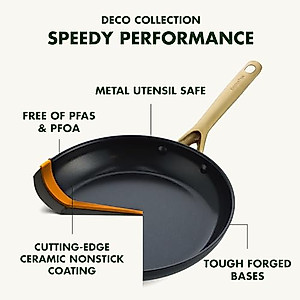 GreenPan Deco Hard Anodized Healthy Ceramic Nonstick 12” Saute Pan with Lid, Gold-Tone Stainless Steel Handle, Durable, Scratch Resistant, Dishwasher & Oven Safe, PFAS-Free, Black