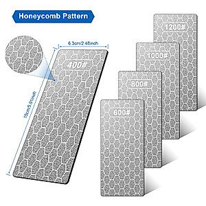 Diamond Sharpening Stone, 5 Pcs Knife Sharpening Stone with Extra Fine/Coarse Plate and Non-slip Base, 400/600/800/1000/1200 Grit