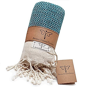 SMYRNA TURKISH COTTON 60 x 80 inches Large Throw Blanket, Vintage Series, 100% Oeko-Tex Cotton, Machine Wash, Super Soft, Outdoor Throws and Blankets for Couch, Sofa, Bed, Beach, Picnic, Petrol