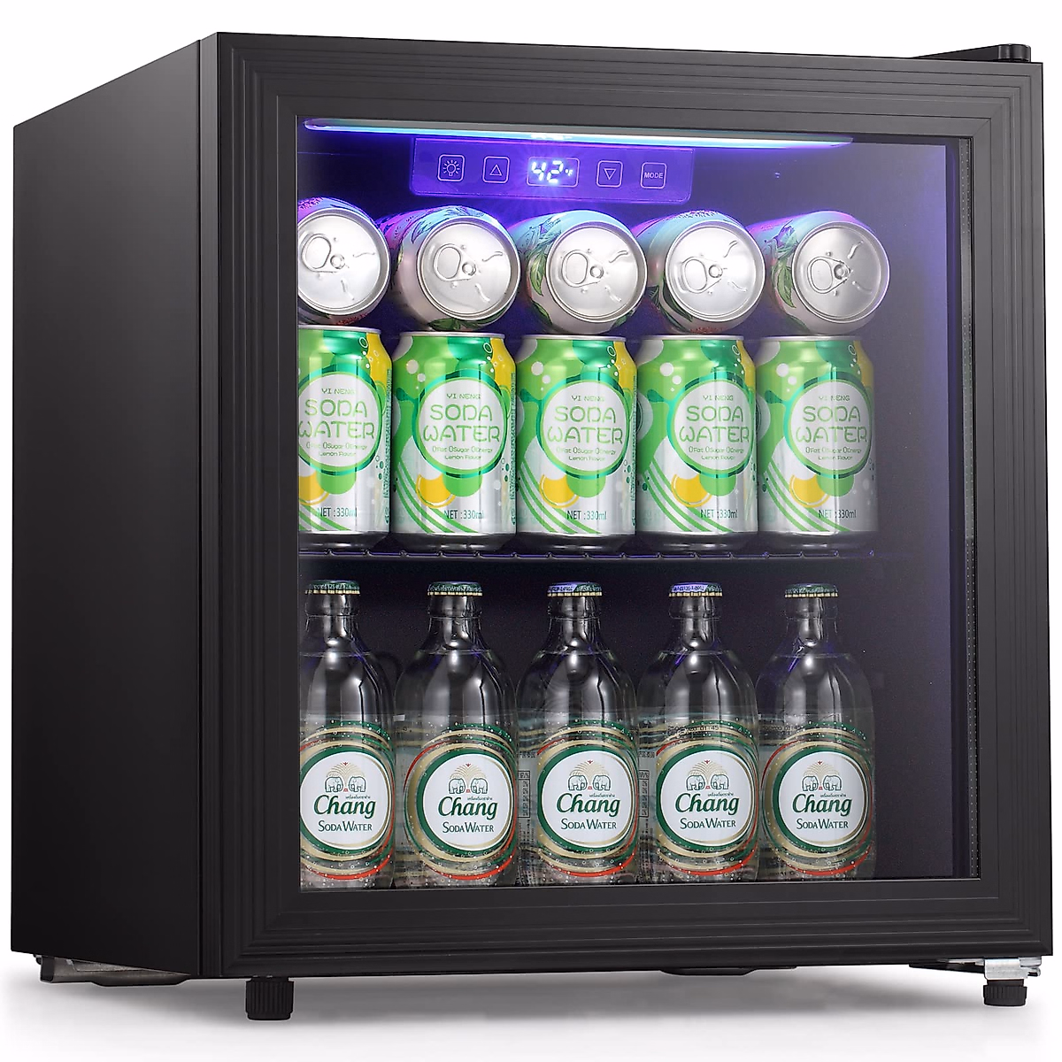 Xbeauty Beverage Refrigerator Cooler Under Counter,Mini Fridge with Clear Glass Door for Refrigerate Canned Drinks, Soda Beer or Wine,1.7Cu.Ft,Small Drink Dispenser for Home, Office Bar (Black)