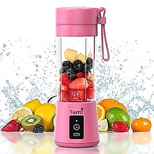 Portable Blender, Personal Mini Bottle Travel Electric Smoothie Blender Maker Fruit Juicer Cup, with 13oz Bottles, 6 Blades and USB Rechargeable Batteries for juice shakes and smoothies (Pink)