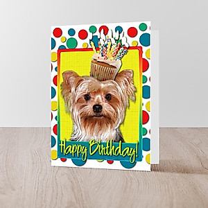CafePress Birthday Cupcake Yorkie Folded Greeting Card Matte