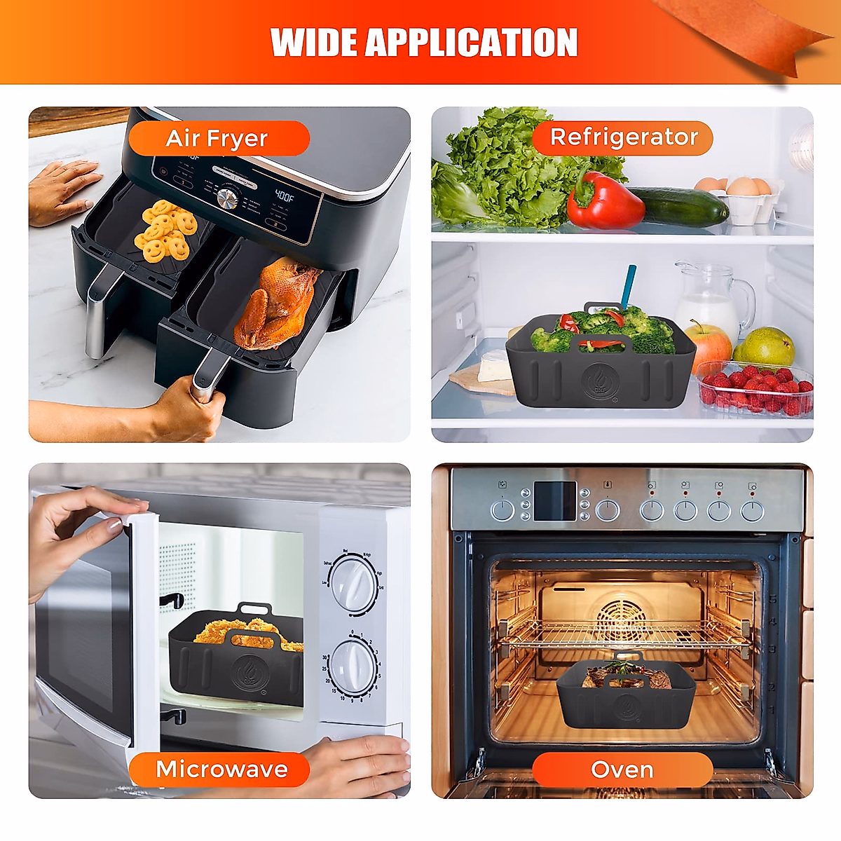 2 PCS Air Fryer Silicone Liners for Ninja Foodi Dual Zone DZ090 6QT DZ201 DZ100 8QT Air Fryer, Rectangular Food Grade Reusable Air Fryer Silicone Pots Accessories for Instant Vortex 8 QT Air Fryer