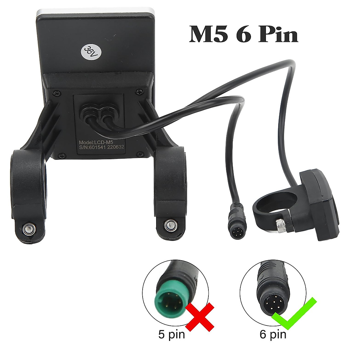 Haosie Ebike Display, 6 Pin E Scooter M5 LCD Panel Screen, 24V 36V 48V 60V Waterproof Electric Bike Motor Display, Electric Bike Accessories for 31.8 22.2mm Handlebar Electric Bikes