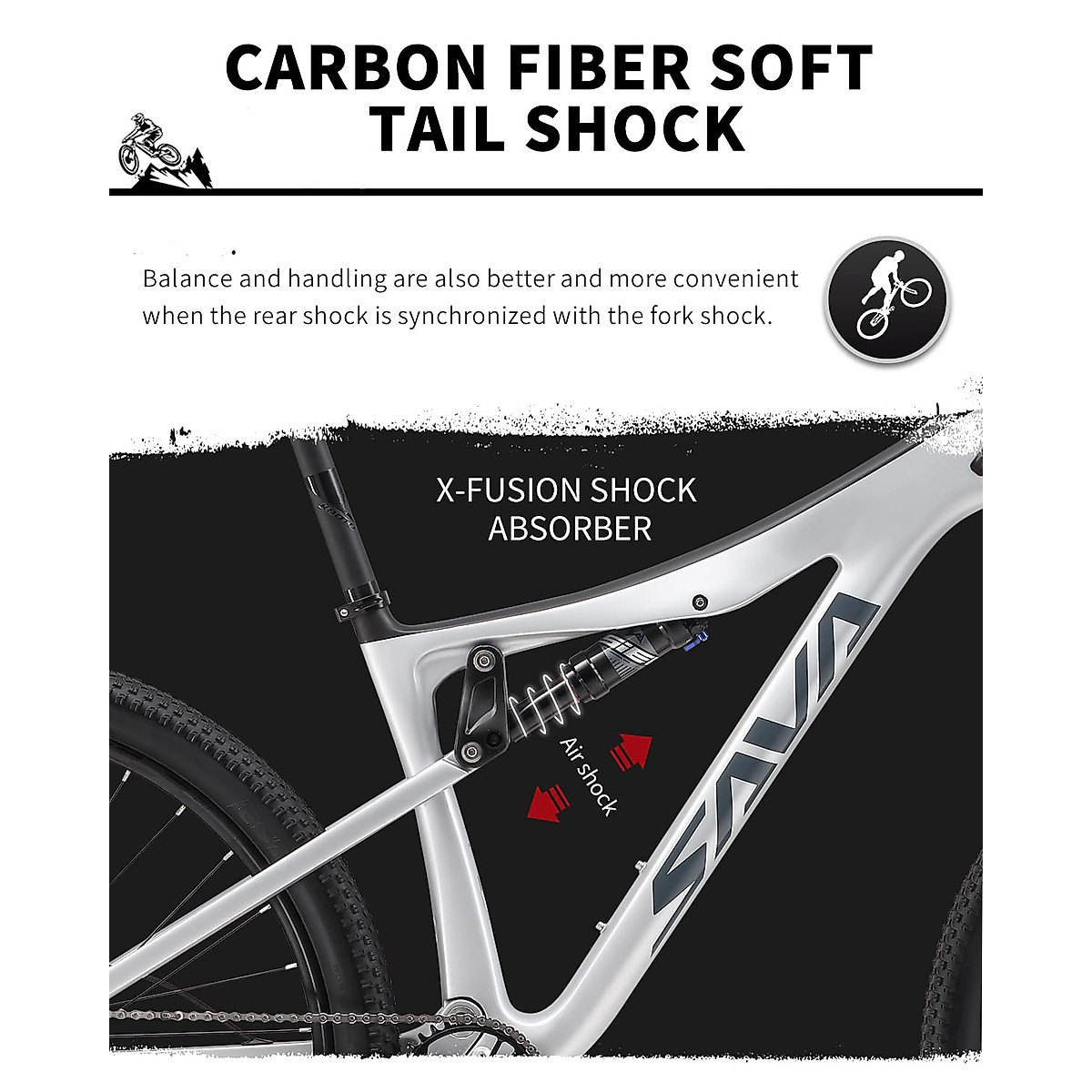 SAVADECK Carbon Fiber Mountain Bike Dual Suspension Bicycle,17'' Carbon Frame 27.5'' Wheel Adult Mountain Bicycle with M6100 12 Speed Soft Tail All Mountain/Trail MTB, Black Red 29x19''