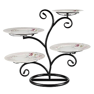 GuangYang Four Tier Tree Stand Display Serving Platter, Multi-Tier Cake Tray Stand, Food Server Display Plate Rack, Black Frame
