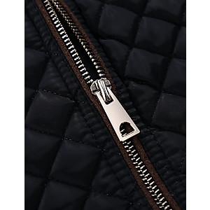 Bellivera Women's Stand Collar Lightweight Quilted Puffer Jacket Padded Zip Coat for Spring and Winter 087 black S