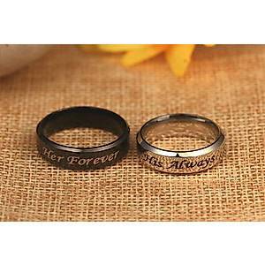 Blowin His Always Ring Silver Stainless Steel Promise Anniversary Engagement Wedding Band for Women (Her Size 6)