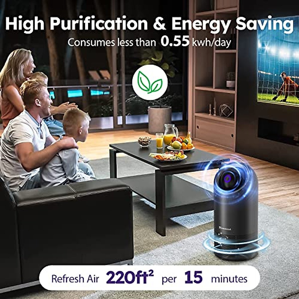 Homintell Air Purifiers for Home, PM 2.5 Sensor H13 True HEPA Air Purifier for Large Room Bedroom 22 dB, 4 Modes Air Cleaner Removing 99.97% Dust Odor Smoke Pollen Allergies Pets Hair