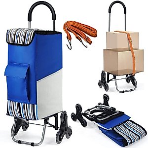 Folding Shopping Cart Stair Climbing Dolly w/Bag & Bungee Cord