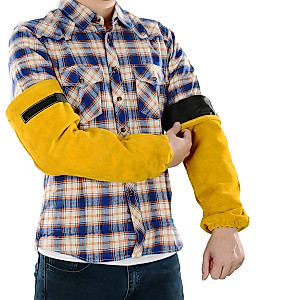 Leather Welding Work Sleeves for Men&Women - Heat & Flame Resistant Arm Protection One Size Fit Most