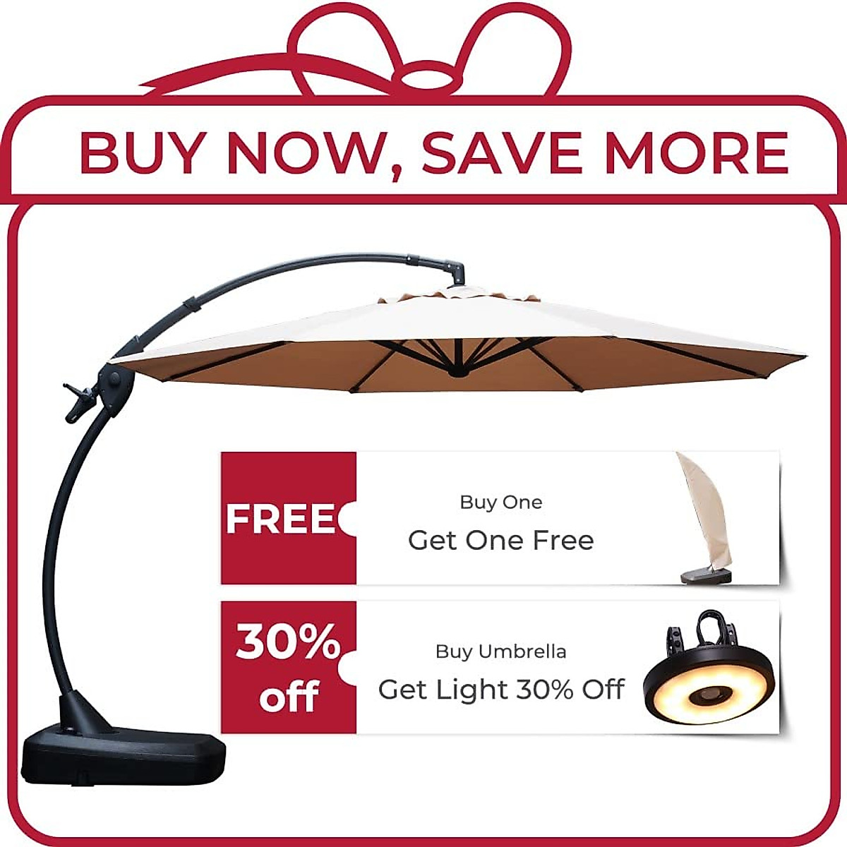 Grand patio Deluxe NAPOLI 11 FT Patio Umbrella, Curvy Aluminum Cantilever Umbrella with Base, Round Large Offset Umbrellas for Garden Deck Pool, 3-Year Warranty for Canopy (Champagne, 11 FT)