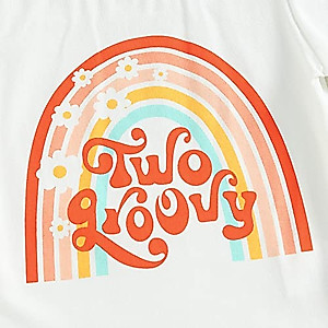 Toddler Baby Girl Summer Clothes Short Sleeve Groovy T-Shirt Flower Bell Bottoms Bobo Baby Girl Clothes 1-6T (Two Groovy-White, 2-3 Years)