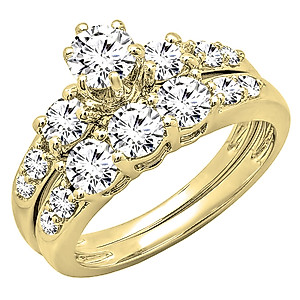 Dazzlingrock Collection 1.80 Carat (Cttw) 14K Round Diamond Women 3 Stone Engagement Ring Set, Yellow Gold, Size 7