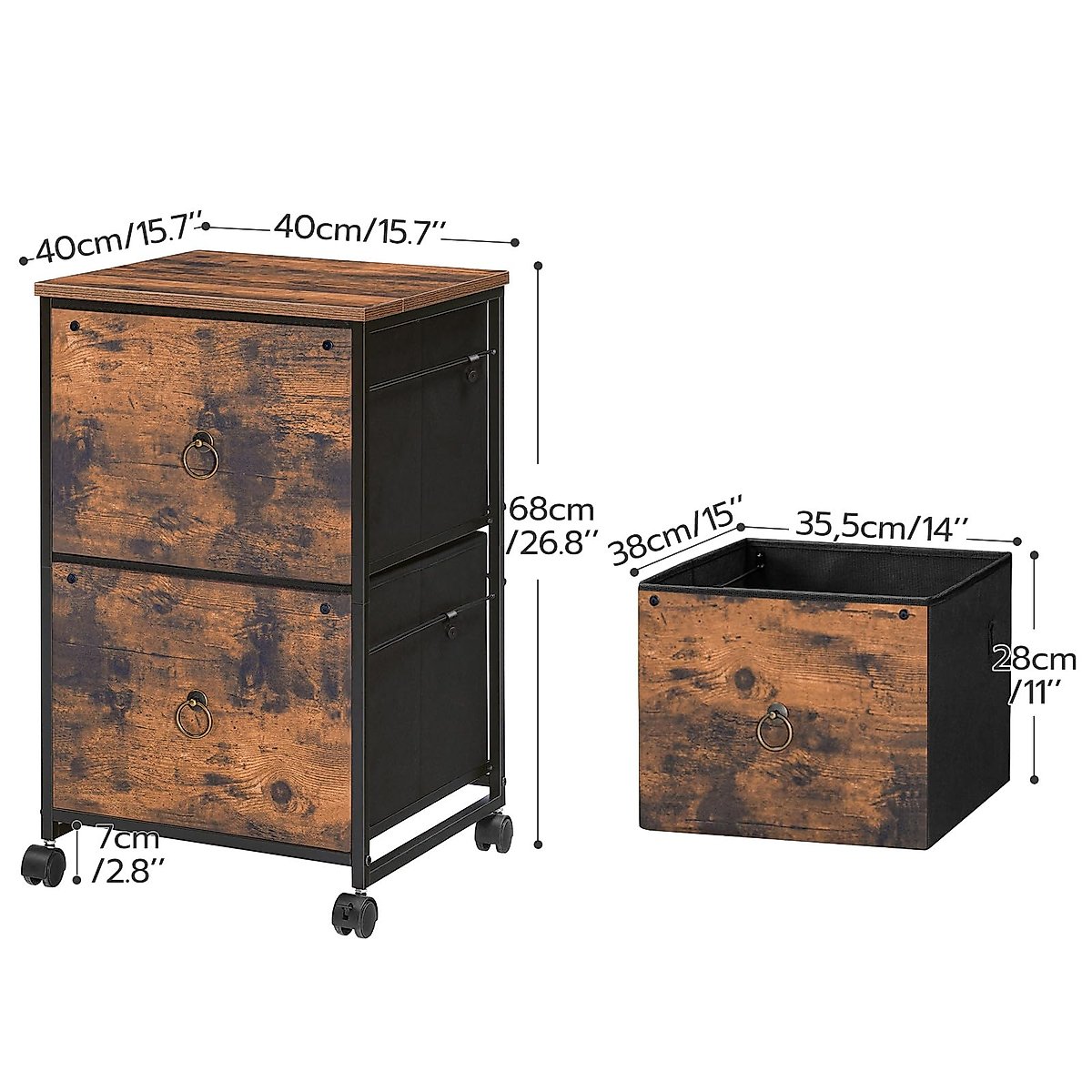 HOOBRO 2 Drawer Mobile File Cabinet, Rolling Printer Stand, Vertical Filing Cabinet, Office Cabinet, Filing Cabinet for Home Office, A4/Letter Size, Nonwovens Drawer, Rustic Brown BF20WJ01