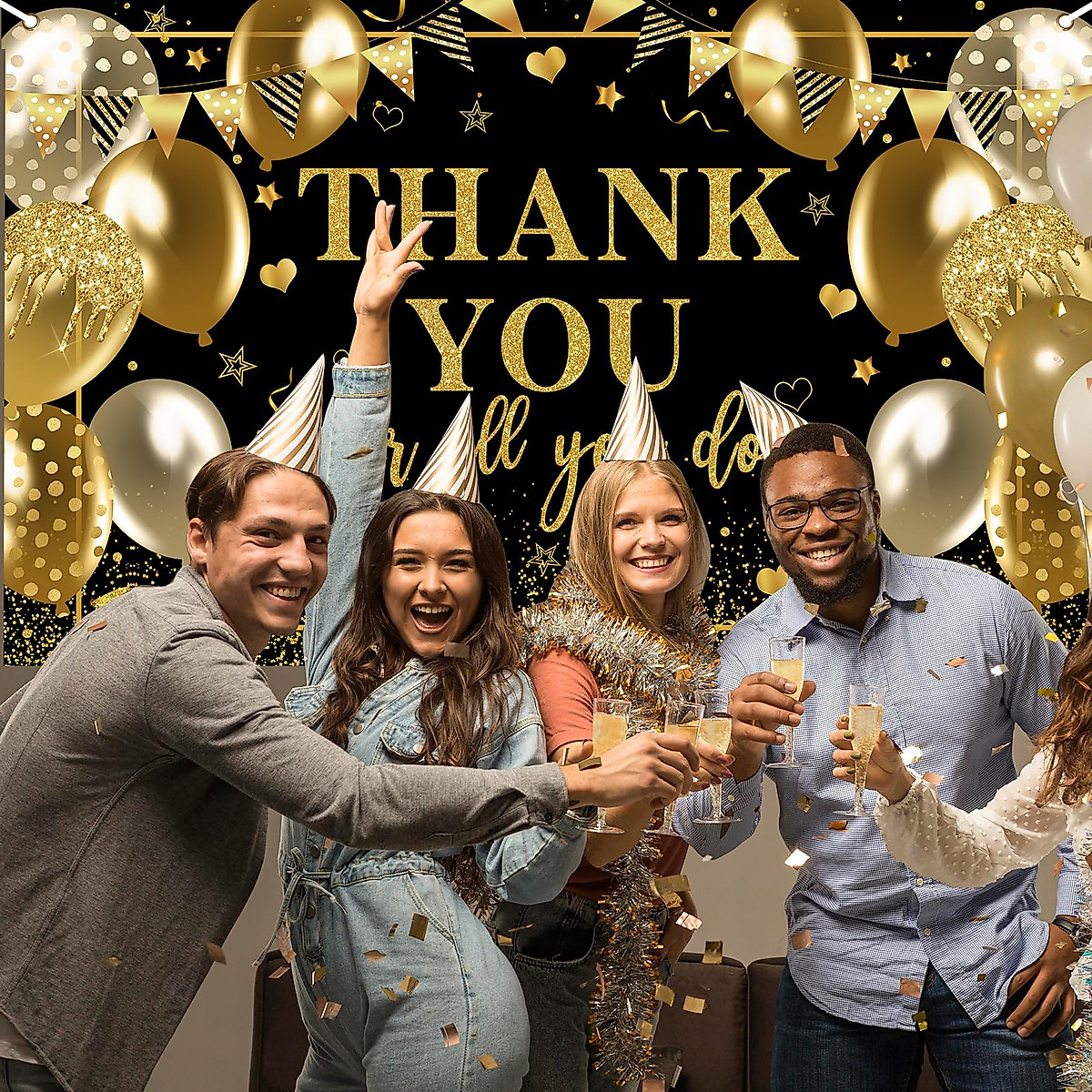 Avezano Thank You for All You Do Banner Backdrop Gold Black Thank You Party Background for Employee Appreciation Decorations Congrats Grad Happy Retirement Teacher Doctor Banner 70.8x43.3inch