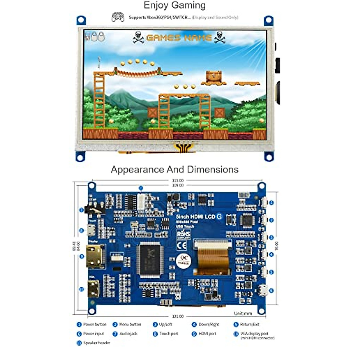 waveshare Raspberry Pi 800X480 5inch HDMI LCD G Resistive Touch Screen LCD HDMI Interface Supports Multi Mini-PCs and Multi Systems Raspberry Pi Banana Pi