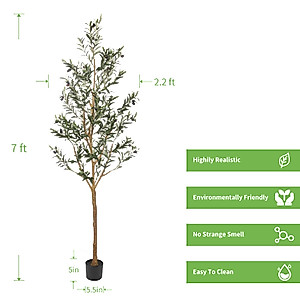 Realead Artificial Olive Tree 7ft, Tall Faux Olive Tree Plant, Fake Potted Olive Silk Tree with Branches and Fruits, Artificial Trees for Modern Home Office Living Room Floor Decor Indoor