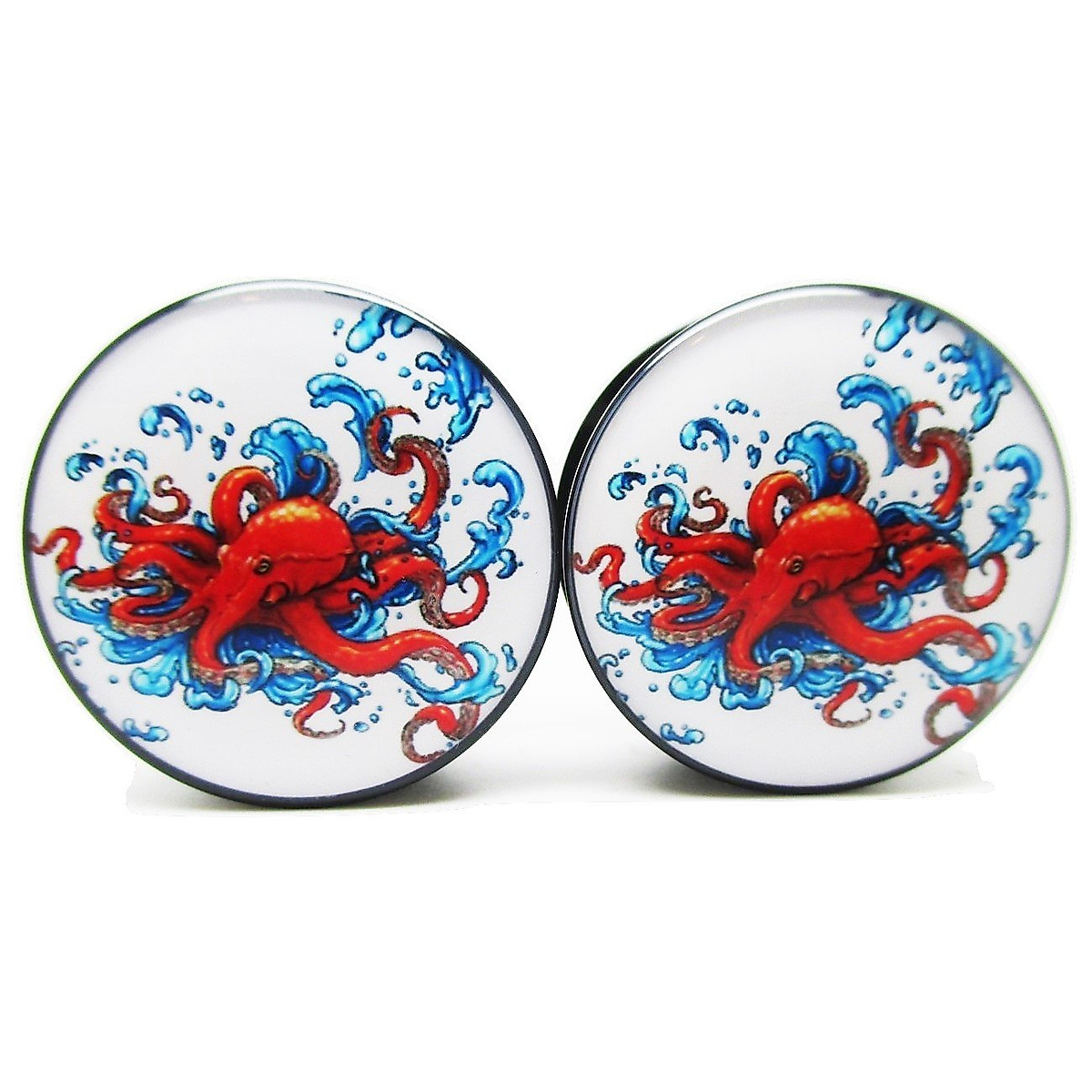 Red Octopus Ear Plugs - Acrylic Screw-On - 10 Sizes - Brand NewPair (13/16" (20mm))