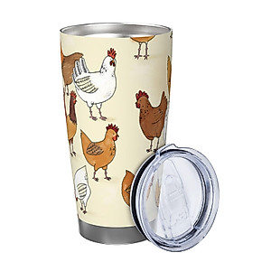 DITXIT A Brood Of Chickens 20oz Tumbler Stainless Steel Vacuum Insulated Coffee Travel Mug, Durable Insulated Coffee Travel Mug with Splash-Proof Lid Metal Straw and Brush Thermal Cup for Outdoor