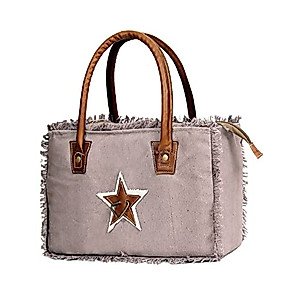 Ruzioon Upcycled Canvas Hand Bag, Upcycled Canvas & Cowhide Leather Tote Bag, Canvas Tote Bag for Women, Radiant Canvas Shoulder Bag