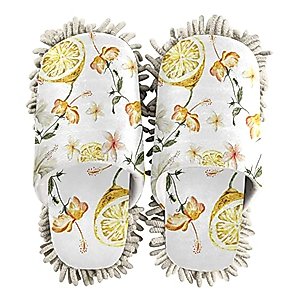 Tropical Flowers Lemons Mop Slippers Shoes Cover for Floor Cleaning Washable Hair Dirty Dust Cleaners Microfiber Mop Socks for House Office Kitchen