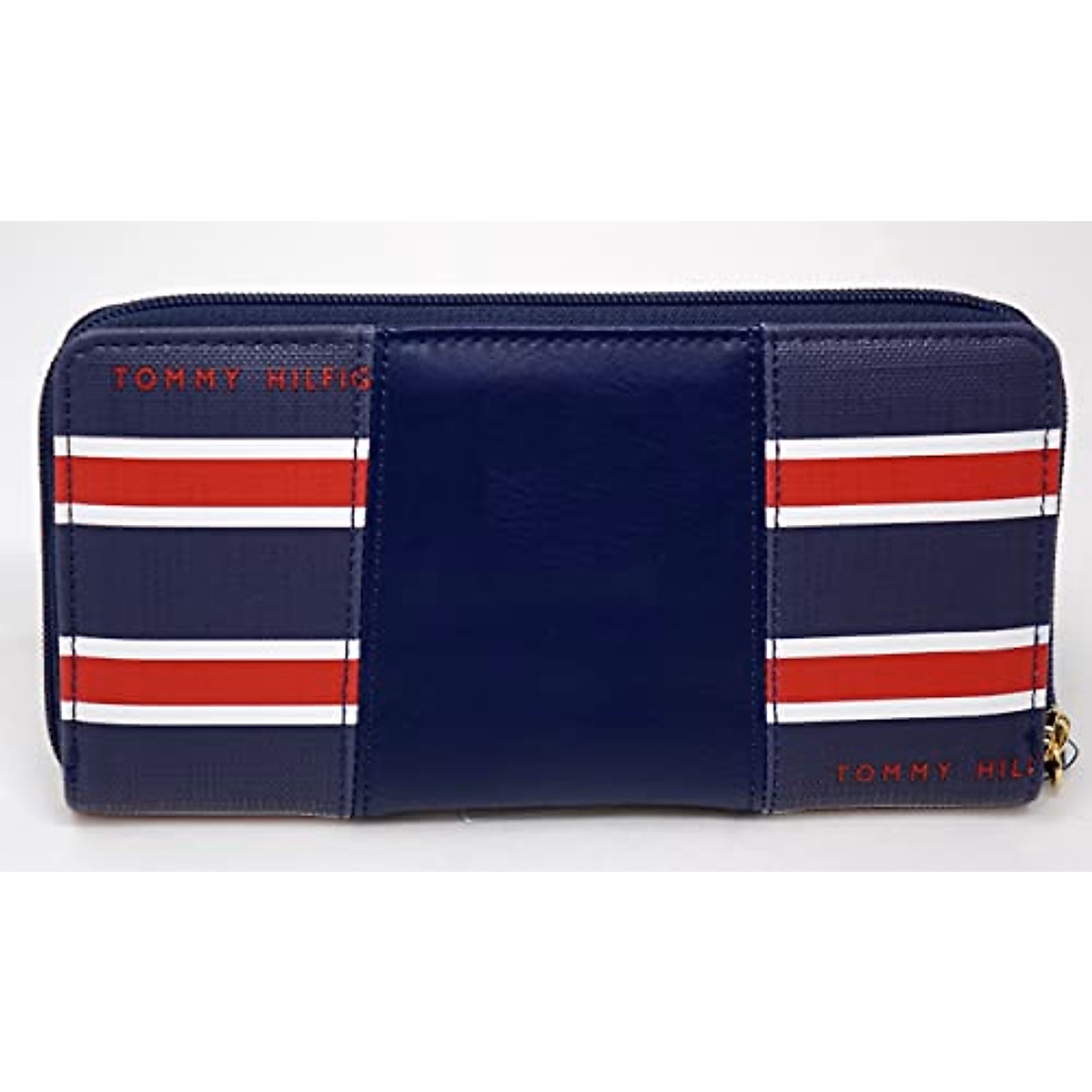 Tommy Hilfiger Women's Navy Red & White Logo Coated Canvas Zip Around Wallet Clutch Bag