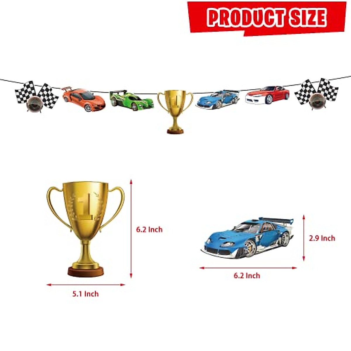 Race Car Birthday Party Supplies, 142 Pcs Racecar Racing Party Decorations for Boys Baby - Backdrop, Banner, Cake, and Cupcake Toppers, Balloons, Cupcakes Wrappers, Party Traffic Signs, Flags