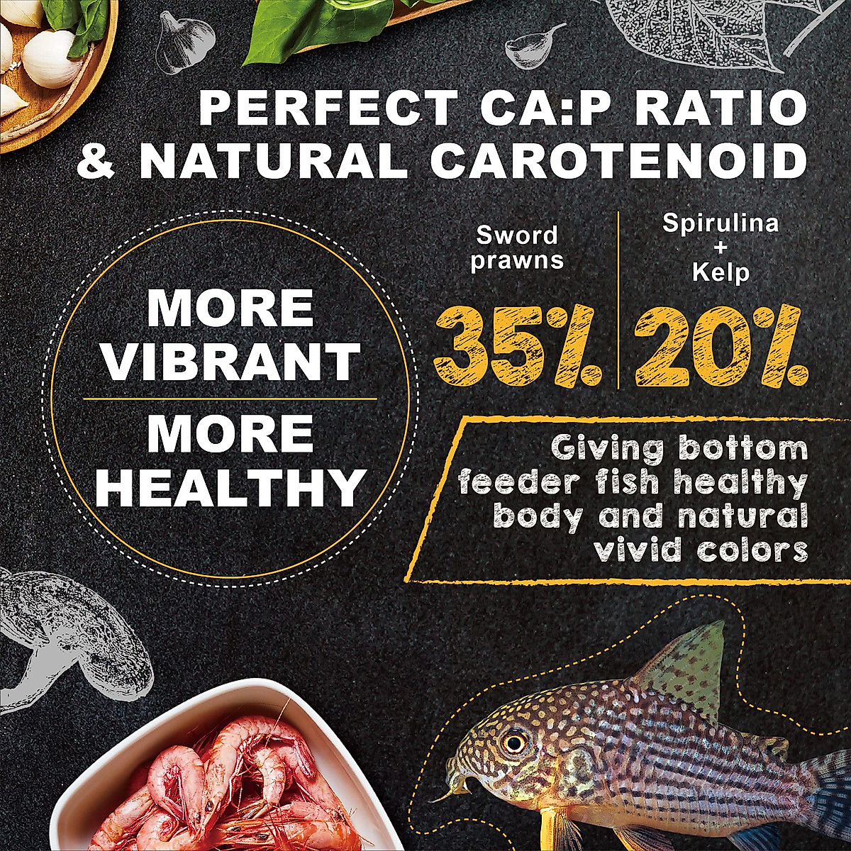 Ultra Fresh Bottom Feeder Fish Food, Sword Prawns, Natural Protein, Balanced Diet, for Catfish, Corydoras, Loaches, Tropical Shrimp Pie 2.05 Ounces