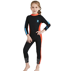 DIVE & SAIL Girls Long Sleeve Swimsuit One Piece UV Sun Protection Full Suit Thermal Diving Wetsuit Swimwear Black L