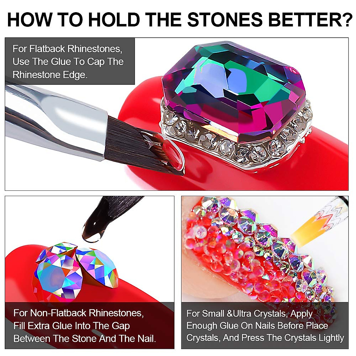 Nail Art 8ml/One Jar of Wipe-Off Rhinestone Glue Gel Adhesive Resin Gem Jewelry Diamond Polish Clear Decoration with Pen Tools (LED Light Cure Needed) Thicker&More Sticky Than Others